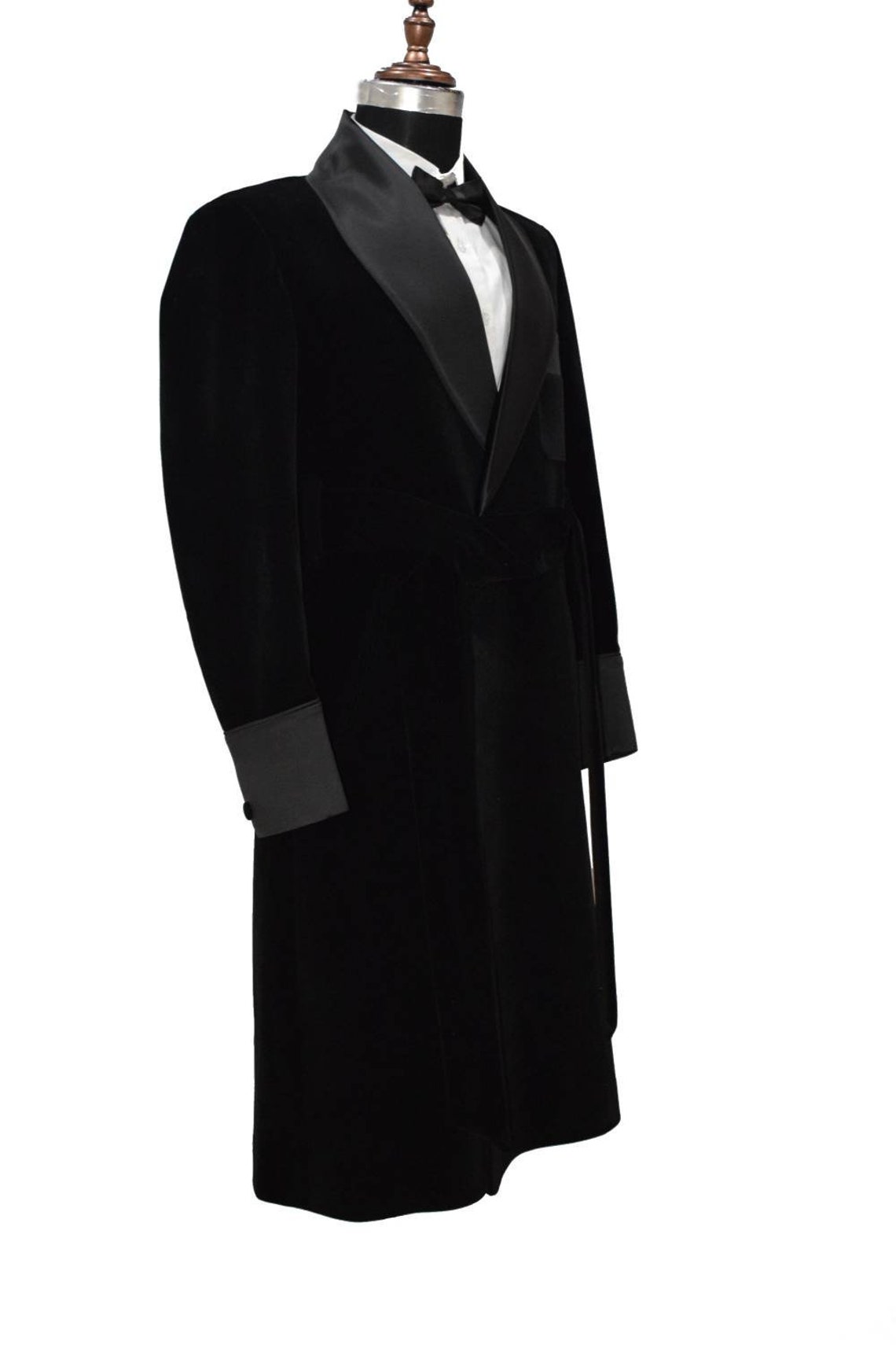 Men Black Smoking Gowns Robe Belted Dinner Party Wear Long Coats - Etsy