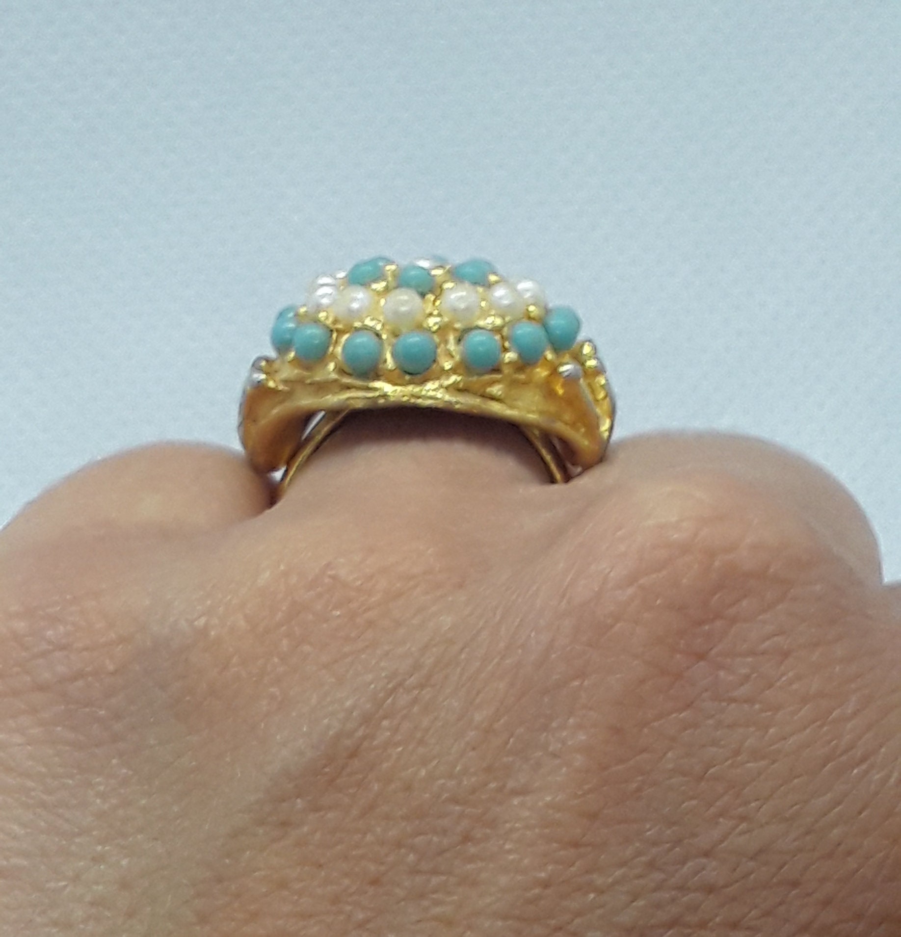 Vintage Sarah Coventry Gold Tone Ring With Pearls and Turquoise Stones ...