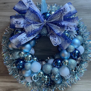 READY TO SHIP Shades of Blue Ornament Wreath, Gold and Shades of Blue ...