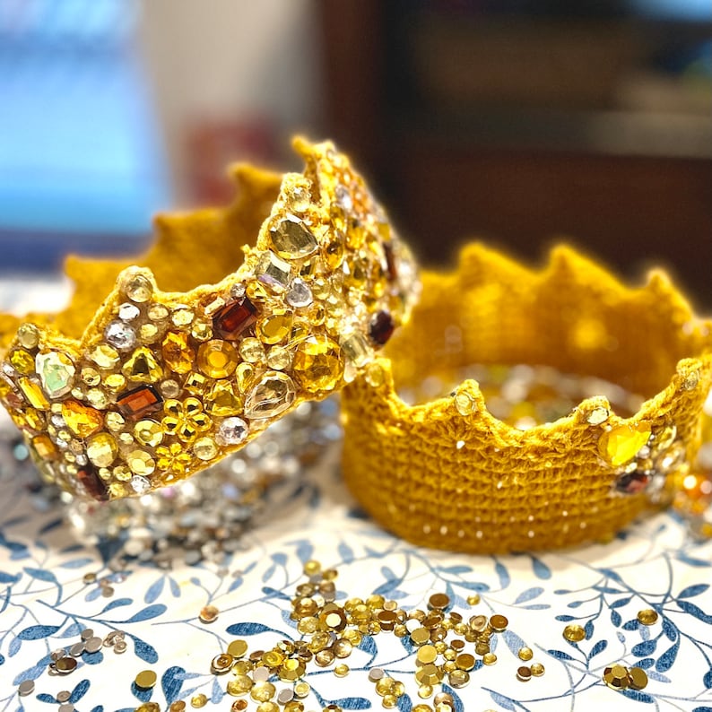 Handmade Crocheted Adult Crown (orange/flower) With Jewels | One-of-a ...