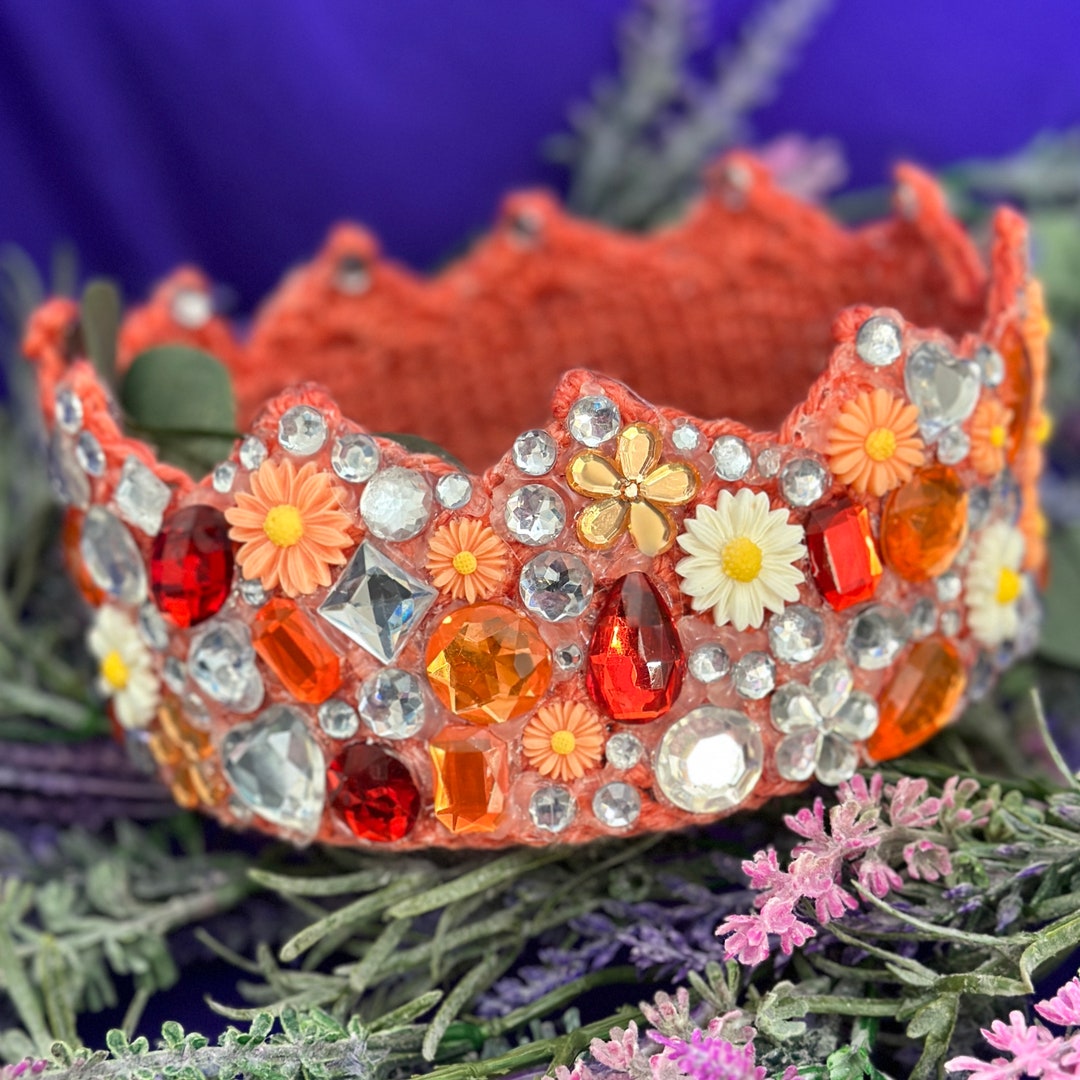 Handmade Crocheted Adult Crown (orange) With Jewels | One-of-a-kind ...
