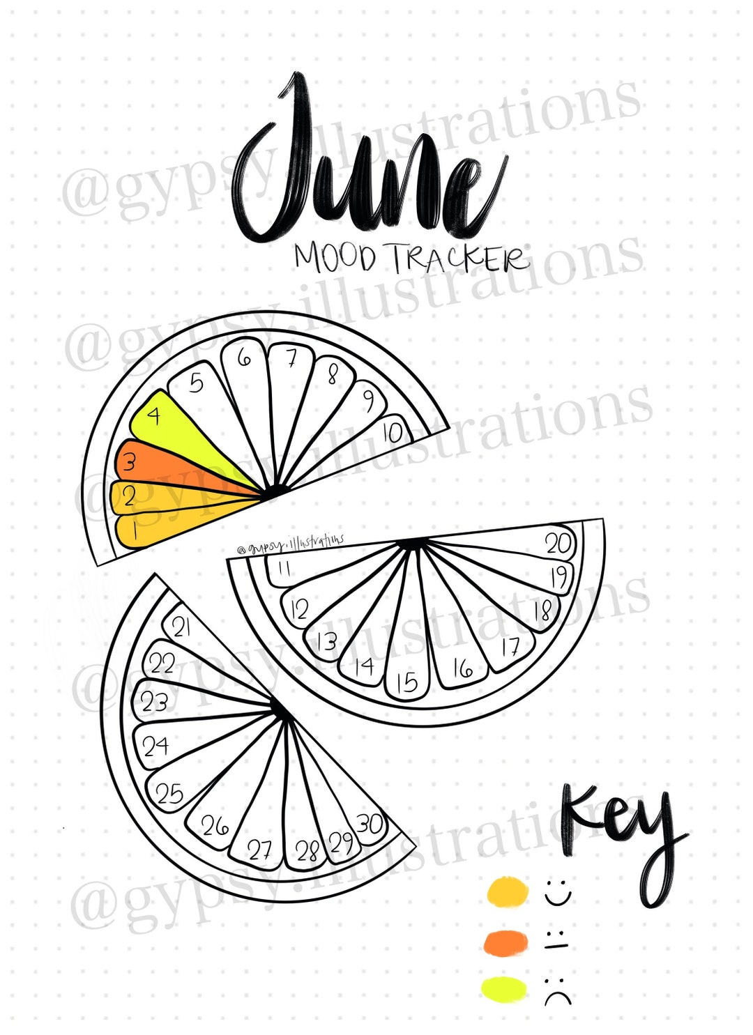 June Mood Tracker Printable Citrus Slices bullet Journal - Etsy