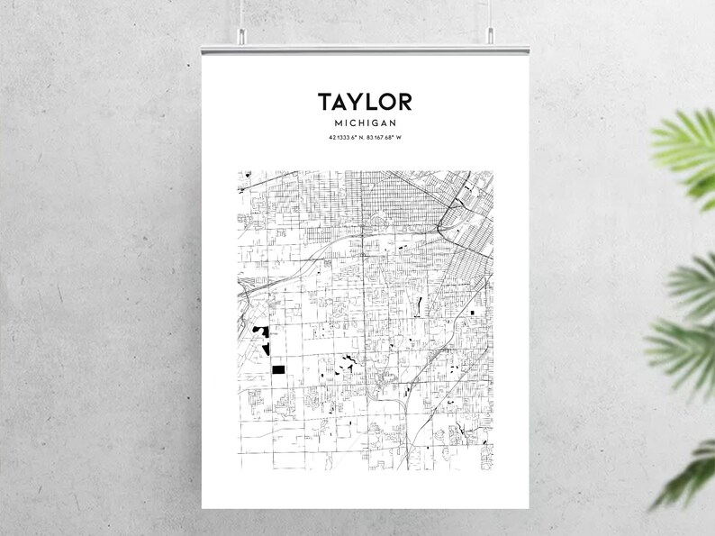 Taylor Map Poster Taylor Map Print Wall Art Mi City Map | Etsy