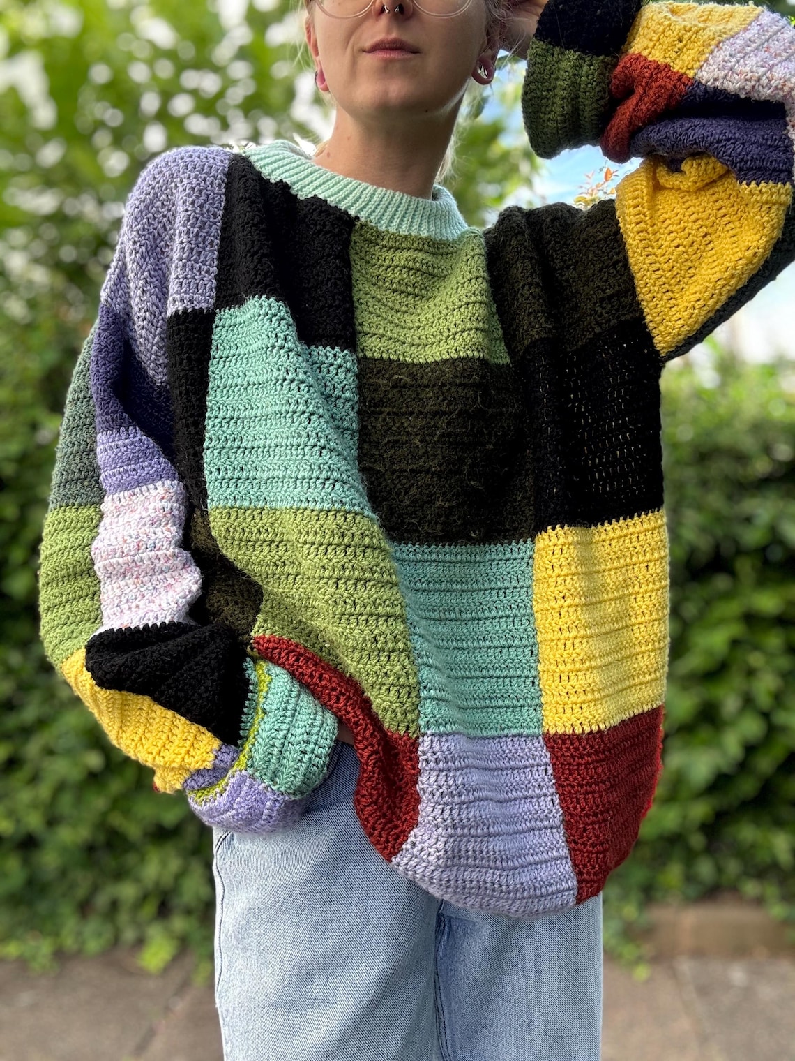 Patchwork Crochet Jumper Pattern | Color Block Sweater (PDF Pattern) - Etsy