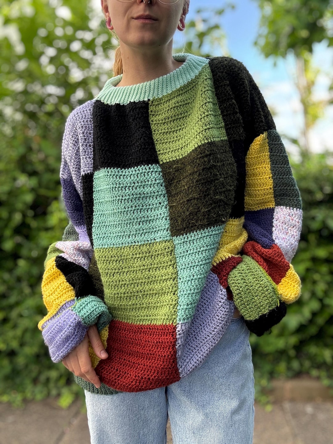 Patchwork Crochet Jumper Pattern | Color Block Sweater (PDF Pattern) - Etsy