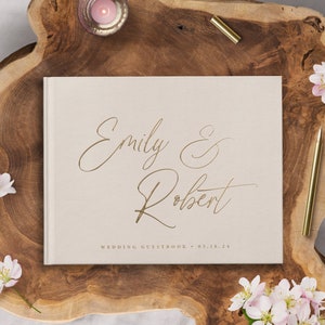 Elegant Wedding Guest Book, Personalized Gold Foil Wedding Book With Calligraphy Names ...