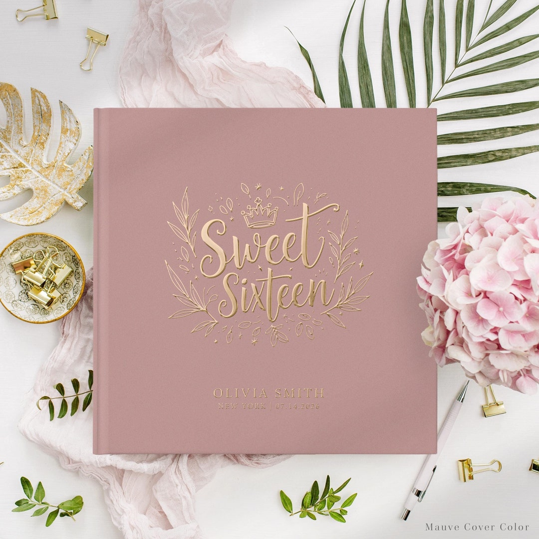 Sweet 16 Guest Book, Personalized Gold Foil Guestbook, Sweet Sixteen ...