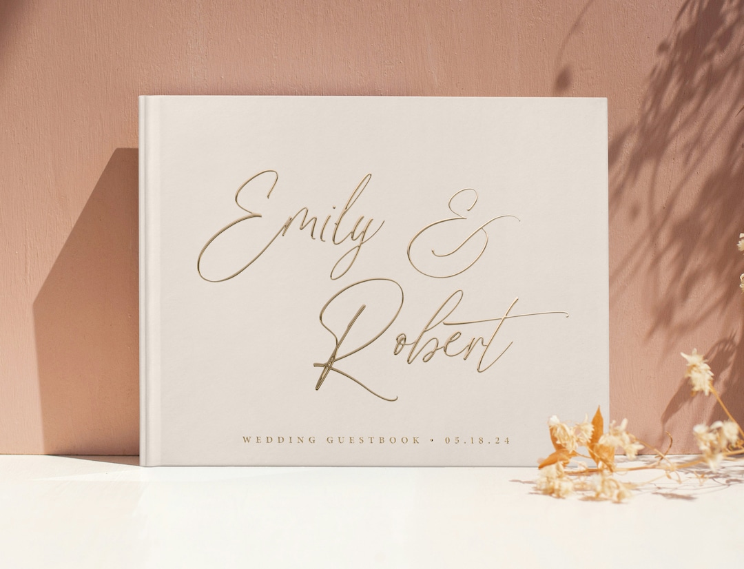 Elegant Wedding Guest Book, Personalized Gold Foil Wedding Book With ...
