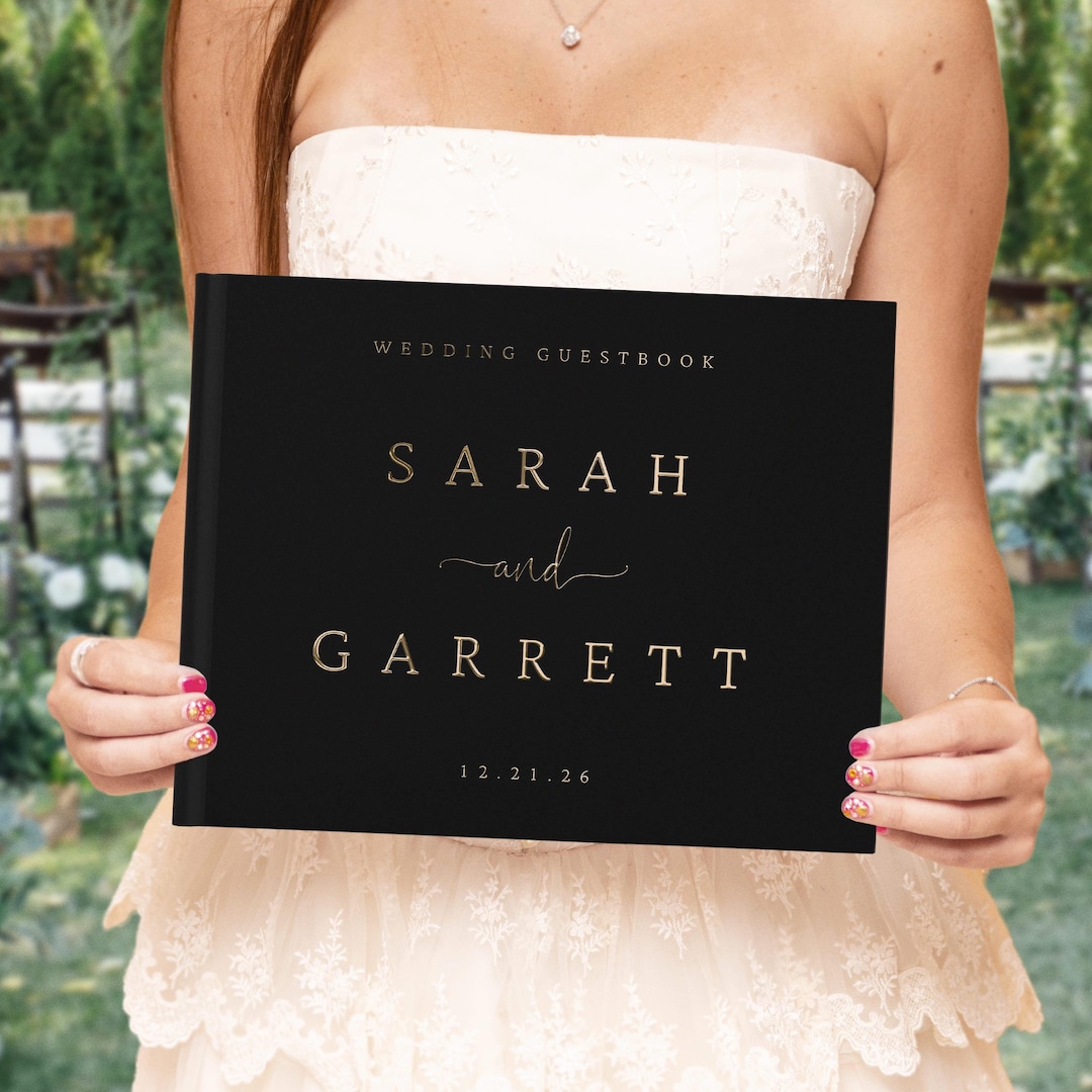 Black Wedding Guest Book, Personalized Polaroid Guestbook, Sign in ...
