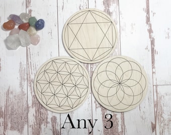 Crystal Grid Boards / Any 4 / Sacred Geometry / Wooden Crystal Grid ...
