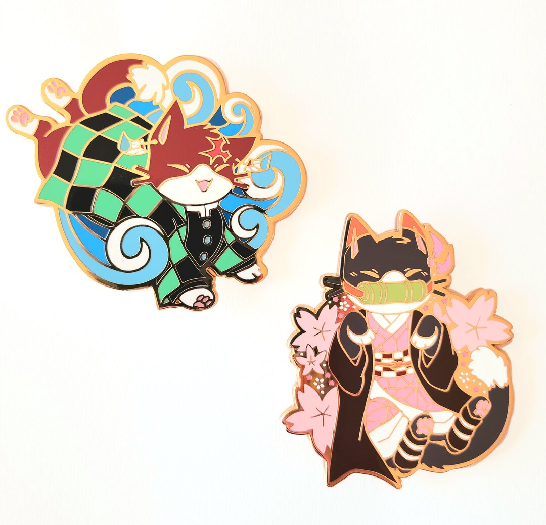 Neko Kimetsu Yaiba Demon Cat Pins - Etsy