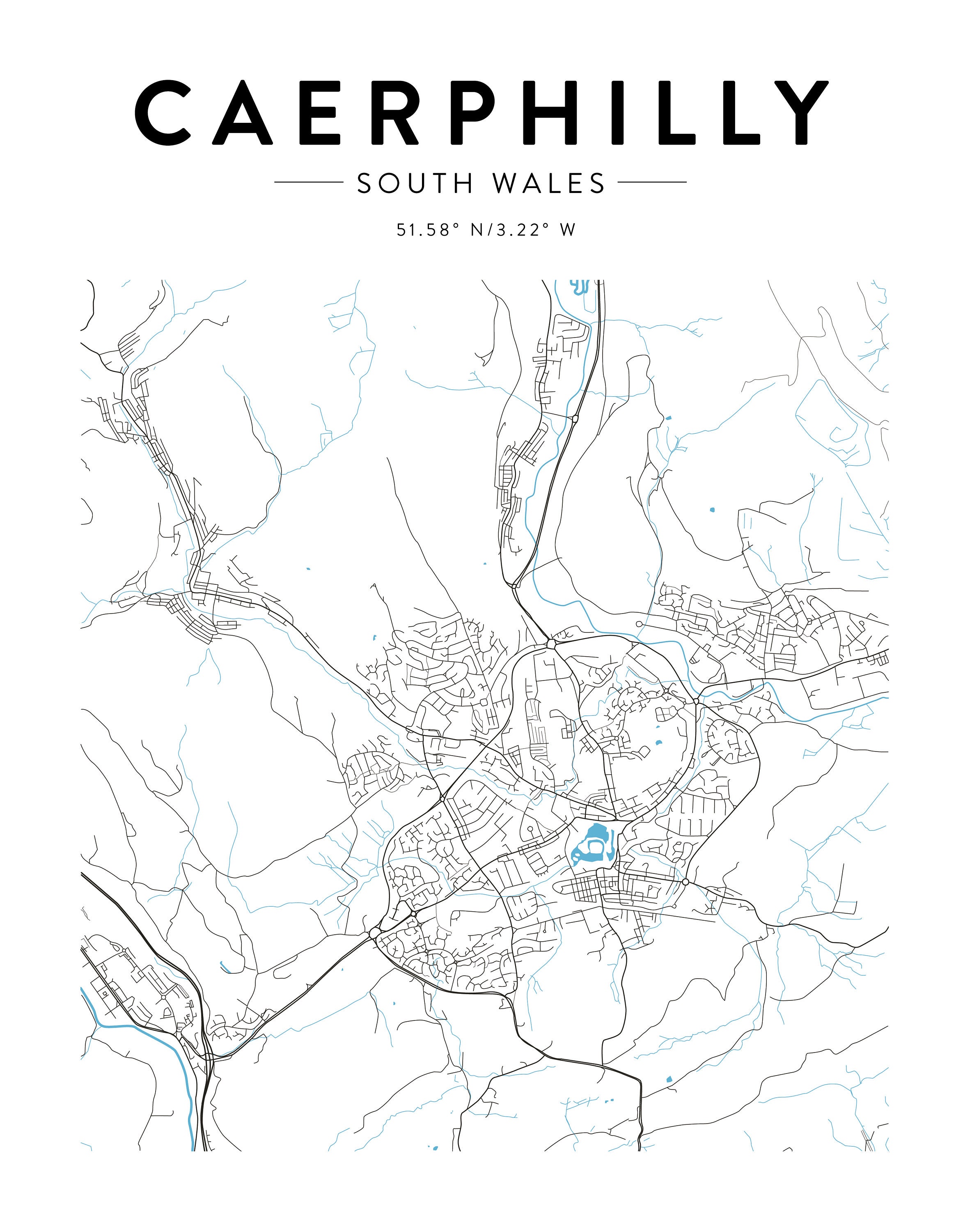 Caerphilly, South Wales Square Map Print - Etsy.de