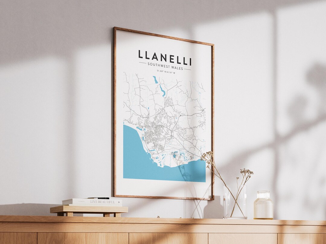 Llanelli, Southwest Wales - Square Map Print - Etsy UK