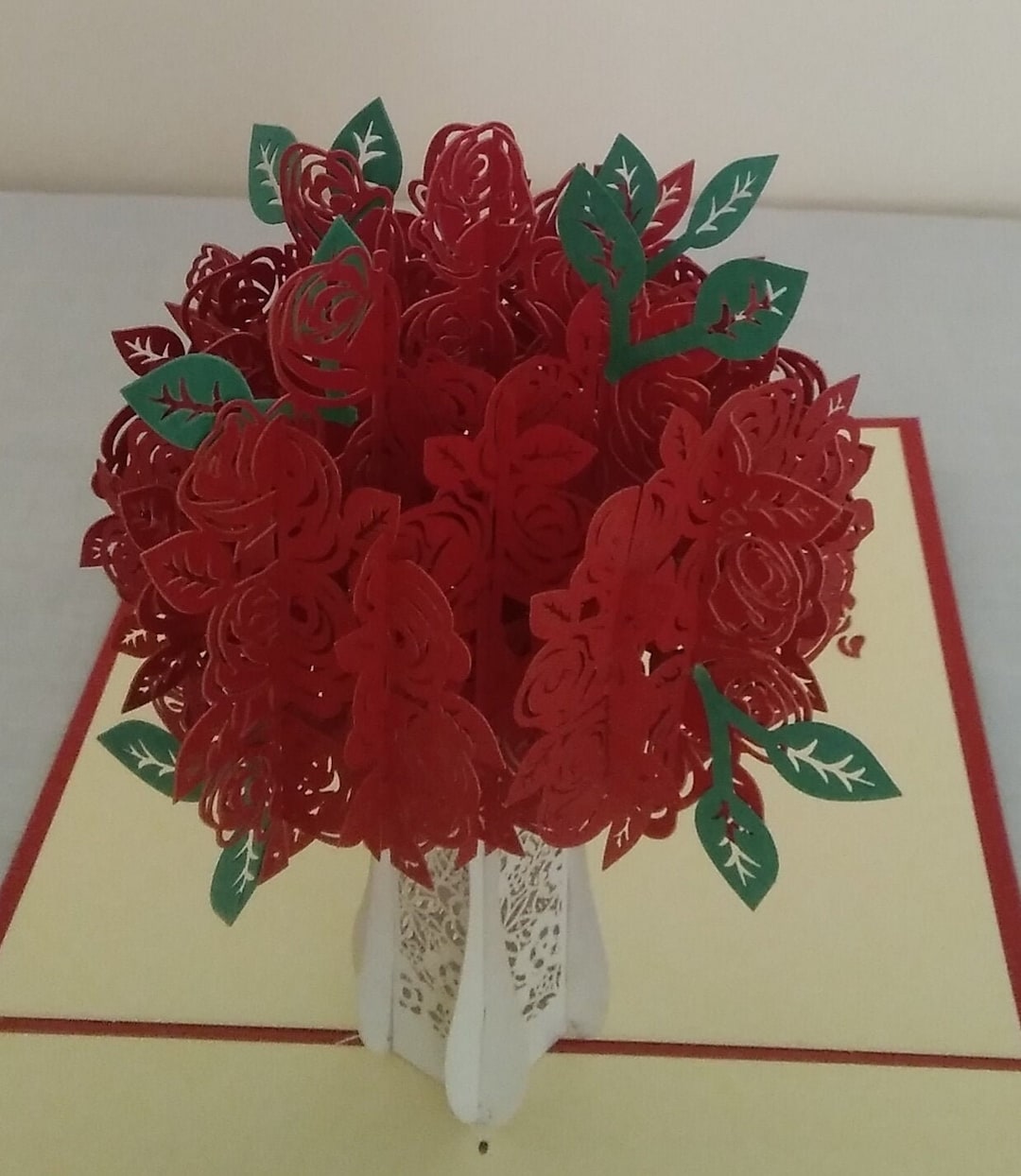 Red Roses in White Vase 3D Kirigami Pop-up Greeting Card - Etsy