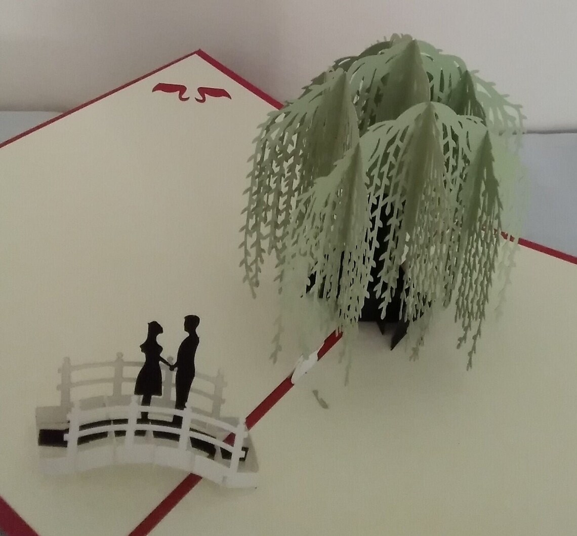 Couple on Bridge Under Willow Tree With Swan 3D Kirigami - Etsy