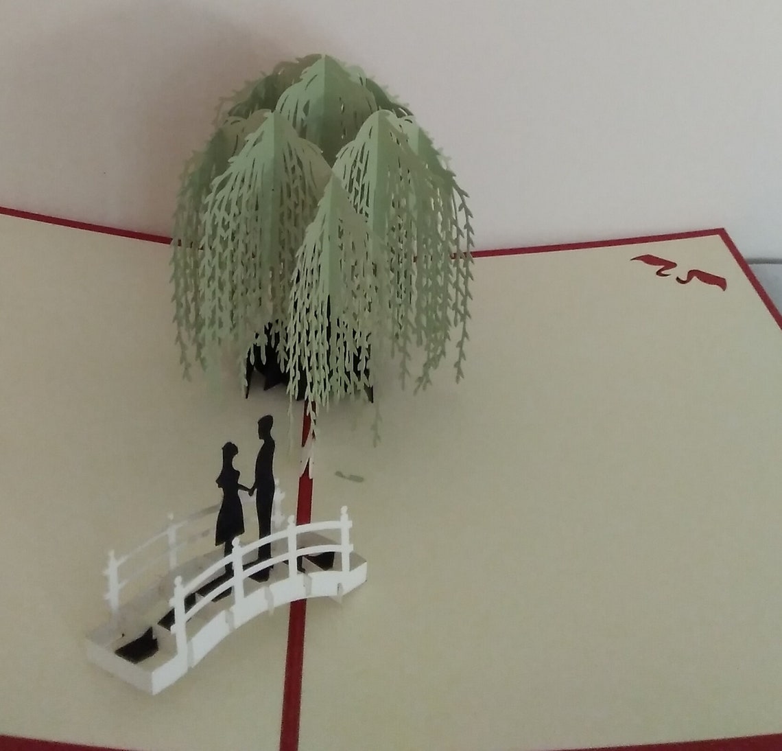 Couple on Bridge Under Willow Tree With Swan 3D Kirigami - Etsy