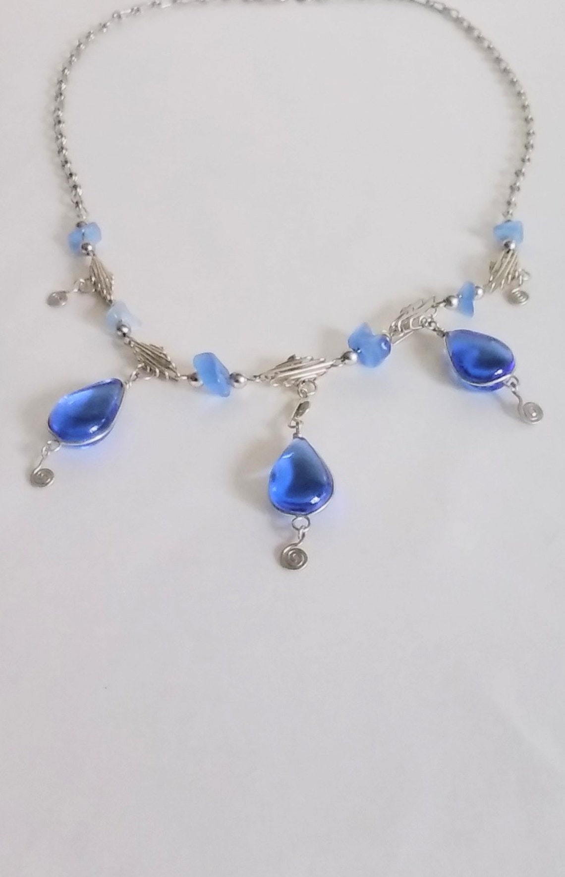 Blue Transparent Glass Pendant Necklace - Etsy