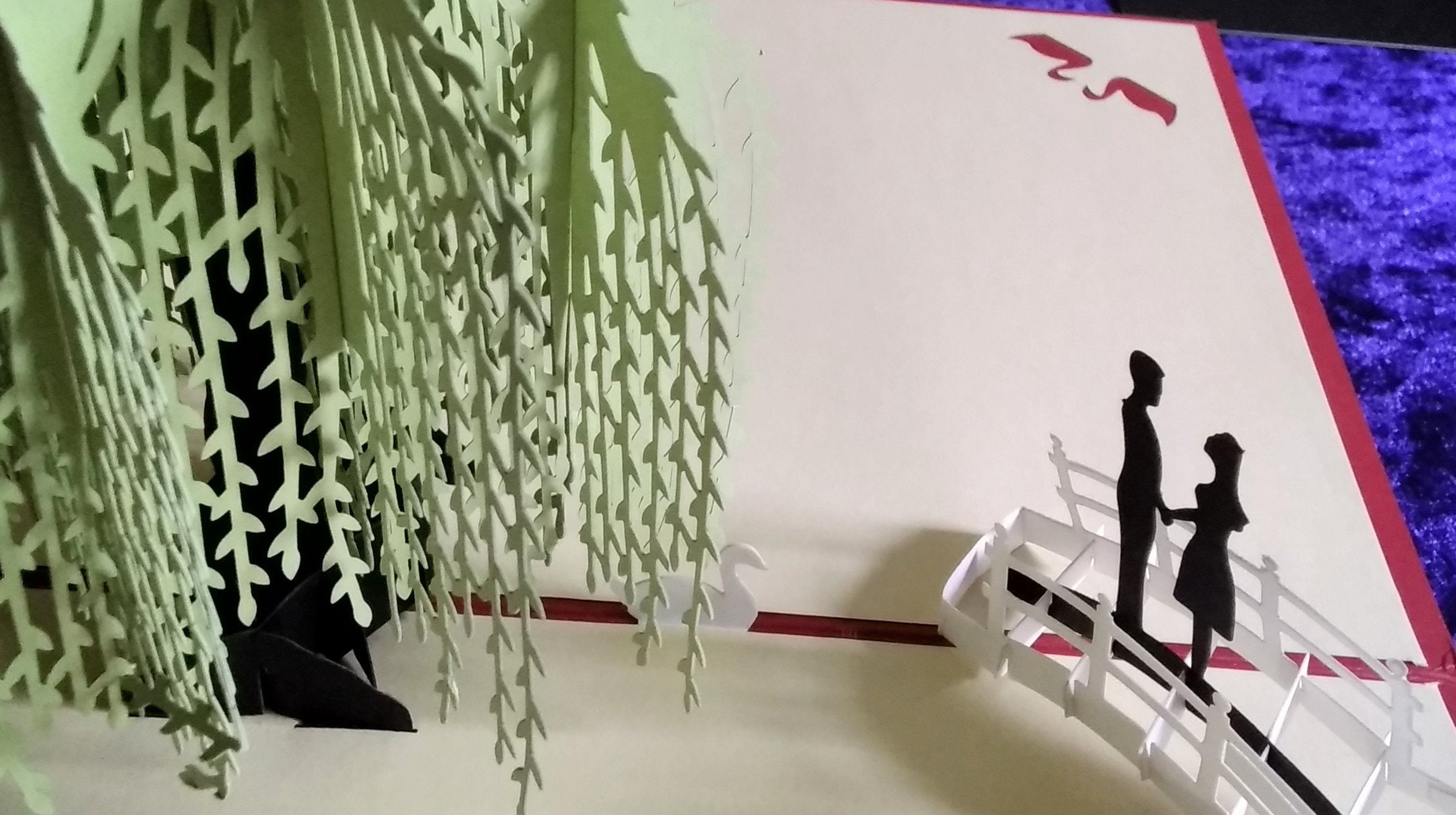 Couple on Bridge Under Willow Tree With Swan 3D Kirigami Pop-up ...