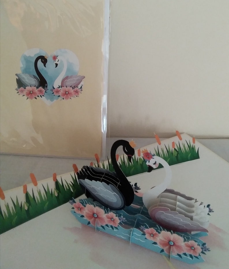 Swans in Love - Swan Wedding 3D Kirigami Pop-up Greeting Card - Etsy