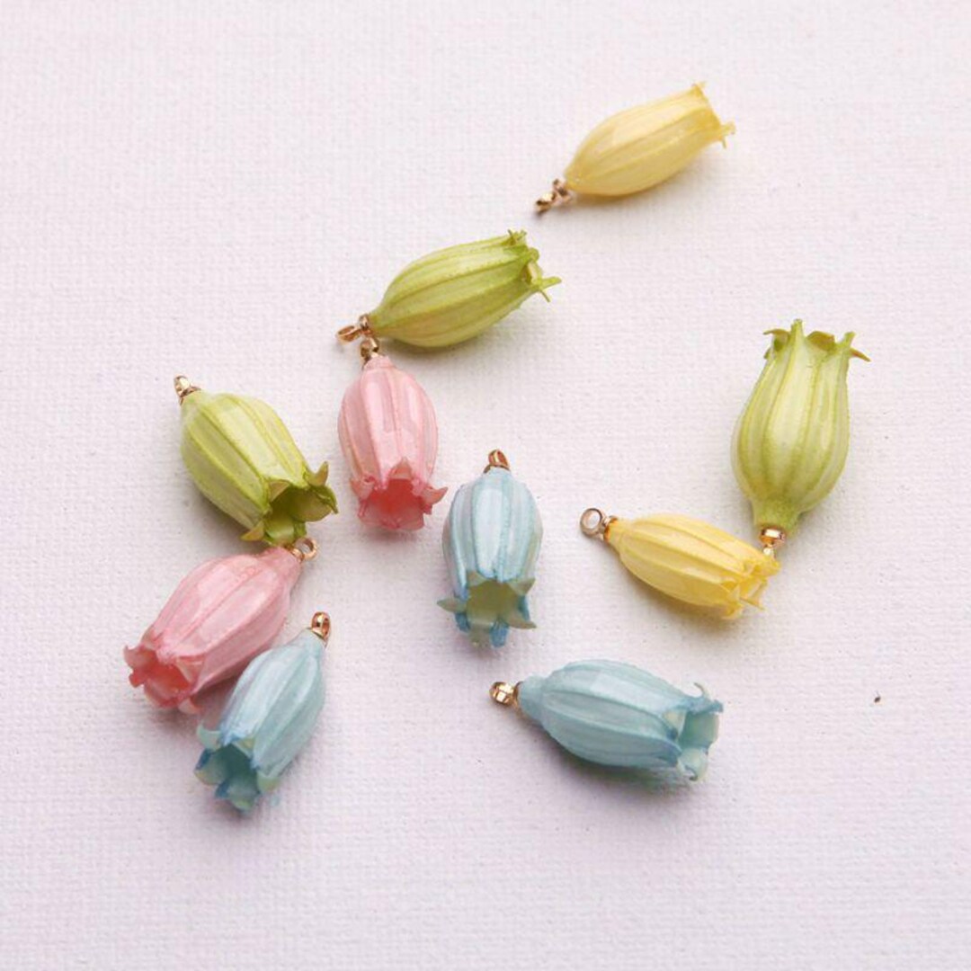 2PCS Real Dried Bell Orchid Flower Head With Resin Pendant, Yellow ...