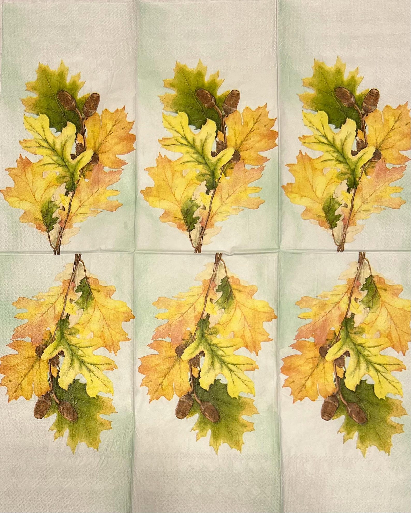 Decoupage Napkins - Set of 3 - Fall, Leaves, Acorns, Yellow, Green ...