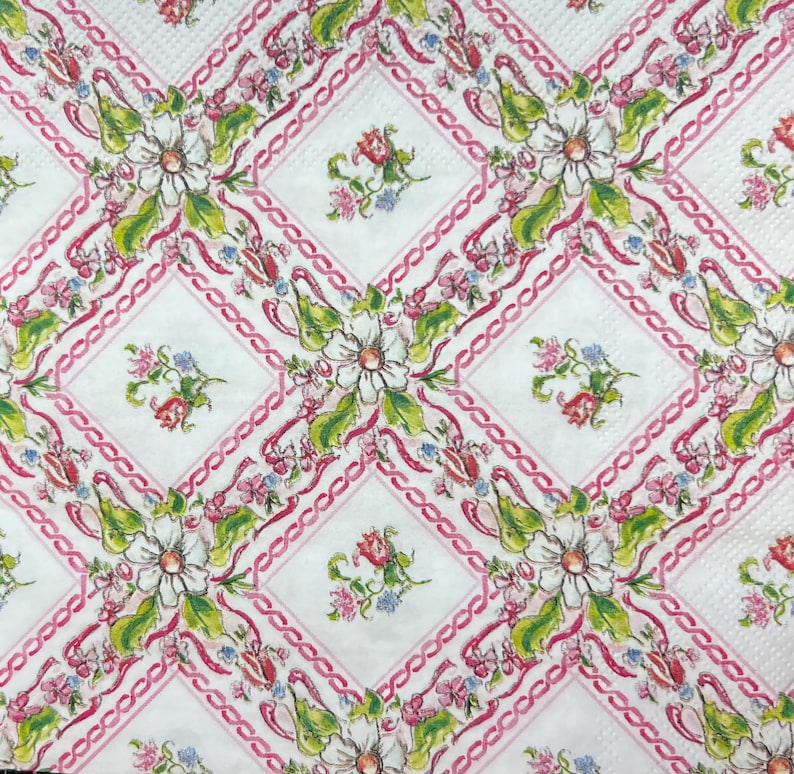 Decoupage Napkins - Set of 3 - Hankie Design, Pink, Green, Repeat ...