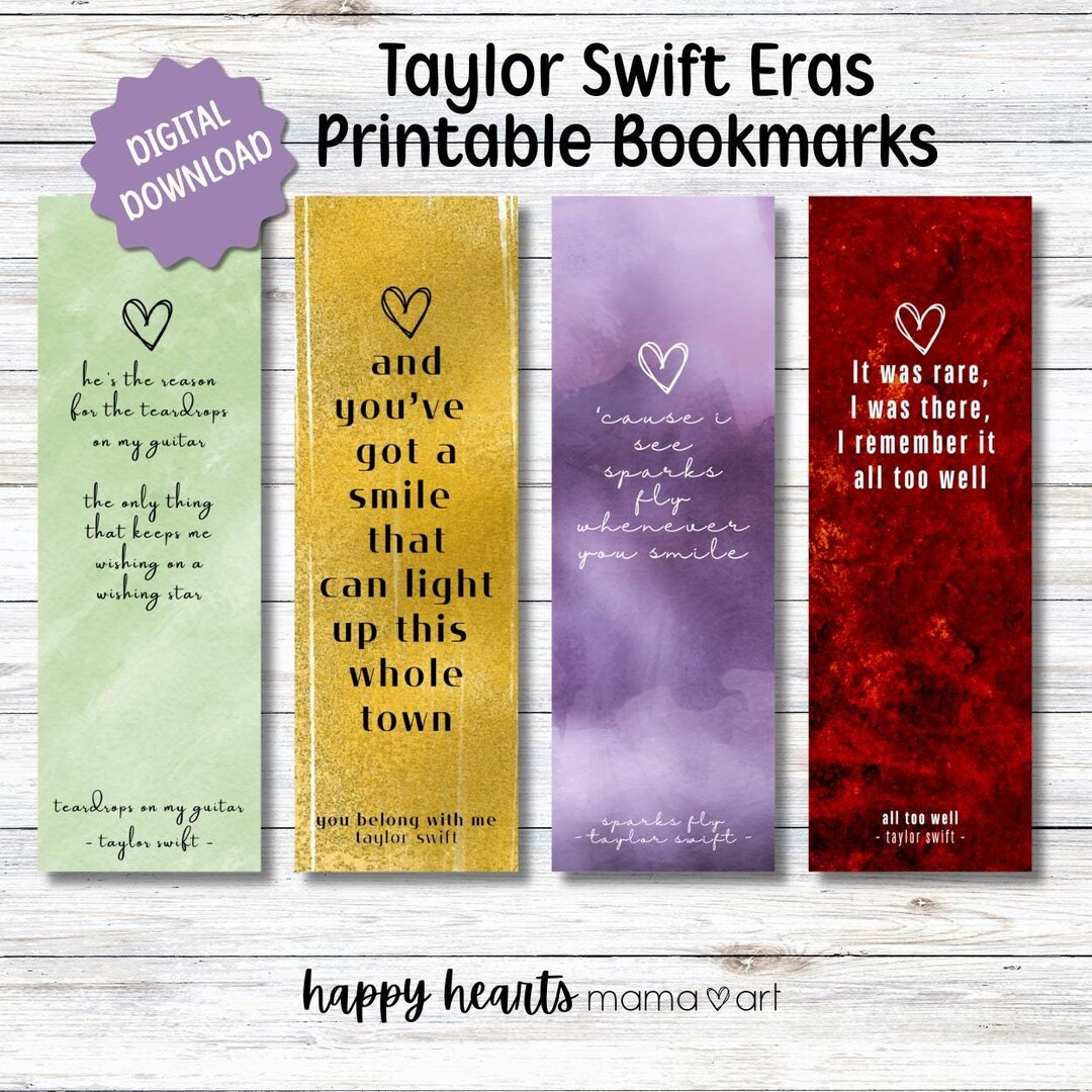 Taylor Swift Eras Printable Bookmarks for Book Lovers, Swiftie Bookmark ...