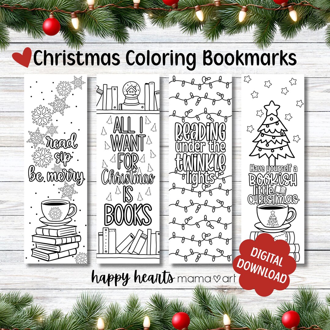 Christmas Coloring Bookmarks: Set of 8 Printable Designs for Book ...