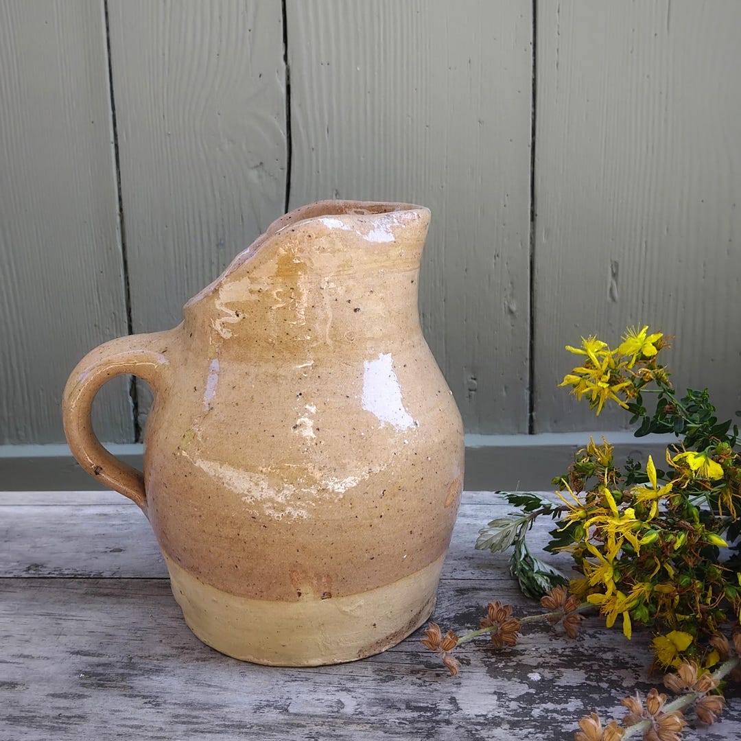 Vintage Glazed Stoneware Pitcher/ Natural Toned Jug/ Vintage Water ...
