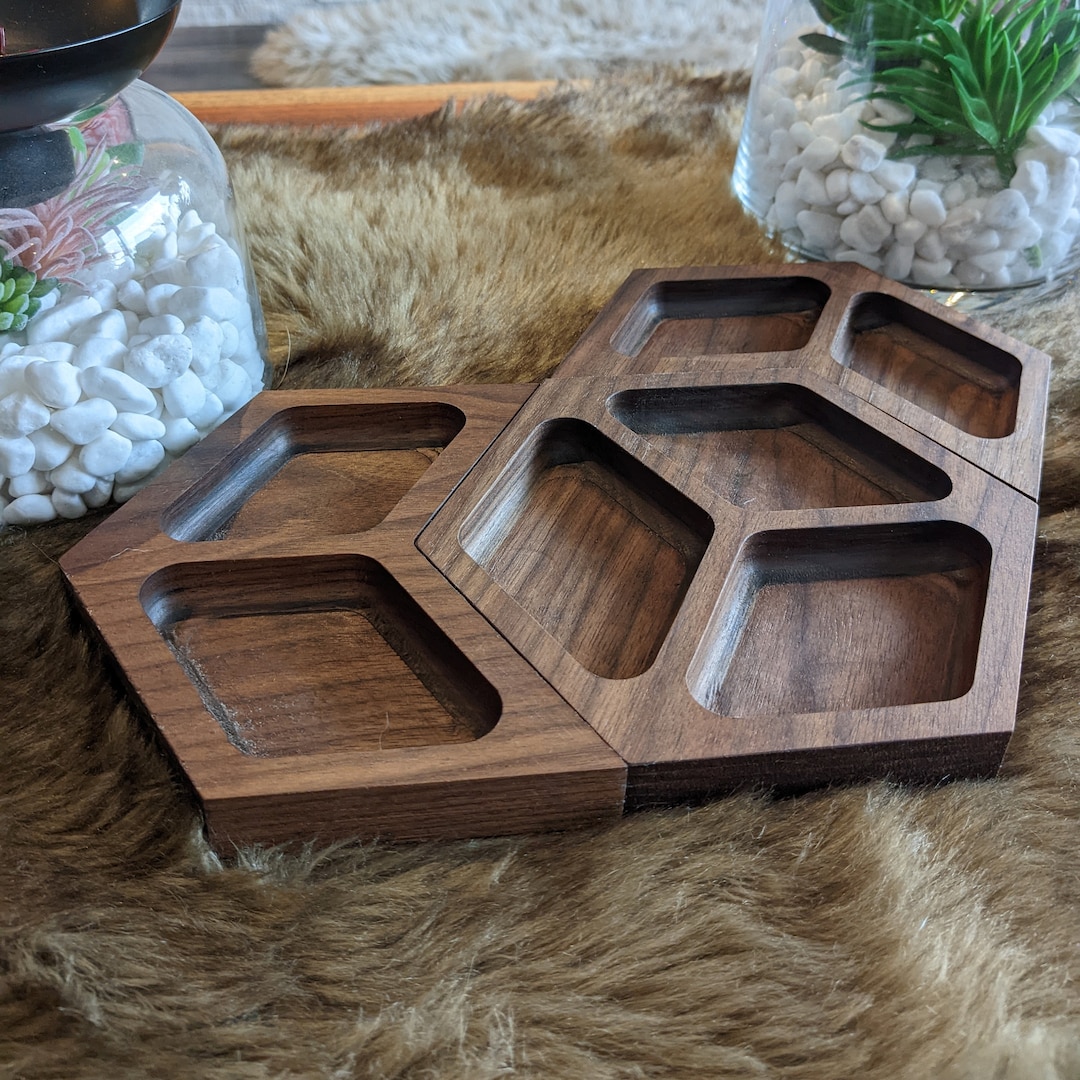Walnut Heart Hexagon Bundle of Three Catch-all Trays / Board Game Trays ...