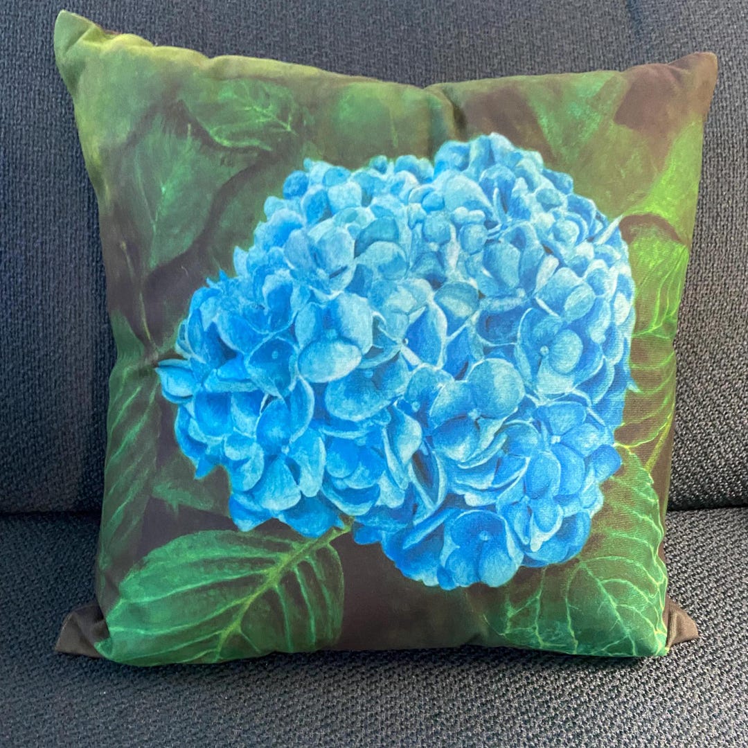 Blue Flower (hydrangea) Pillow: Original Watercolor Art, 16x16" - Etsy