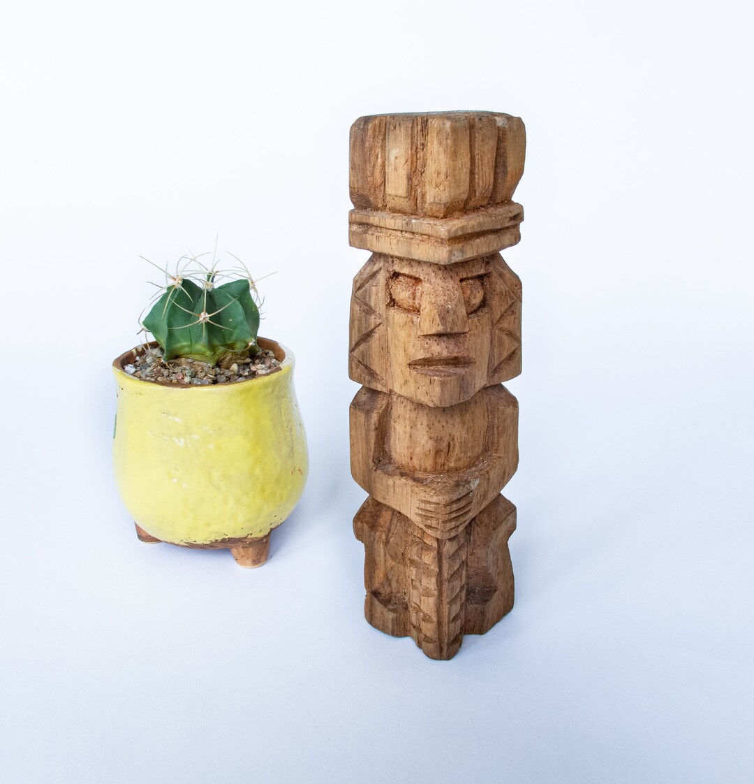 Carved Wooden Mayan Folk Art Figure Handmade in Tulum Mexico Vintage ...