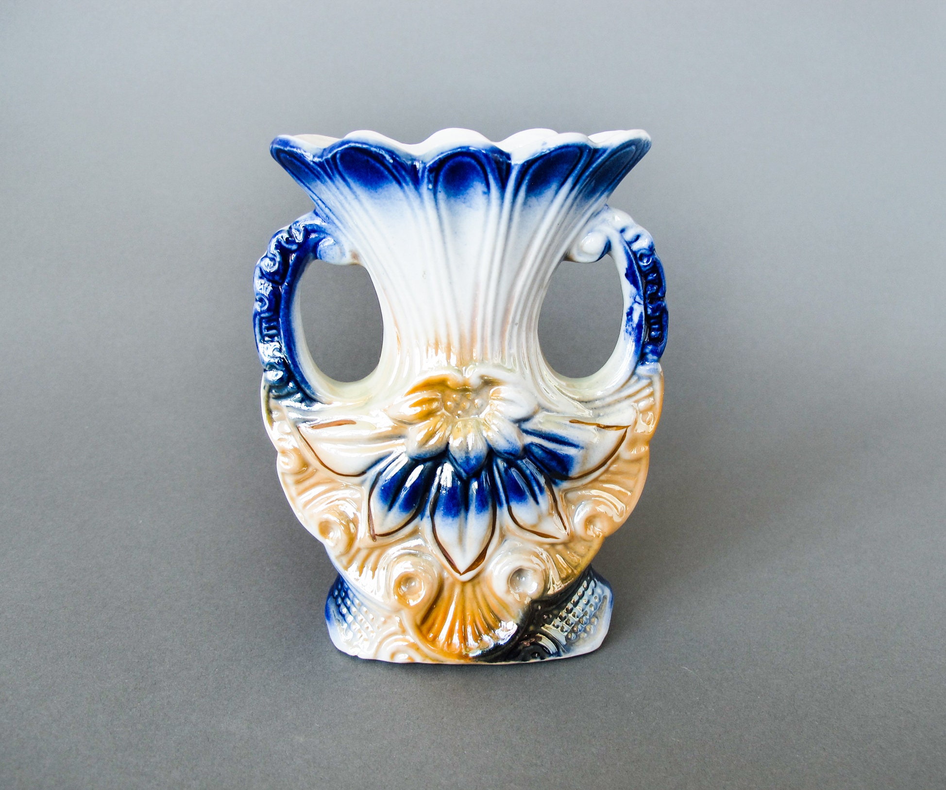 Lusterware Ceramic Flower Vase With Double Handle Vintage Made in ...
