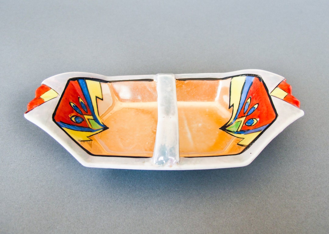 Art Deco Geometric Design Lusterware Dish With Handle Hand Painted ...
