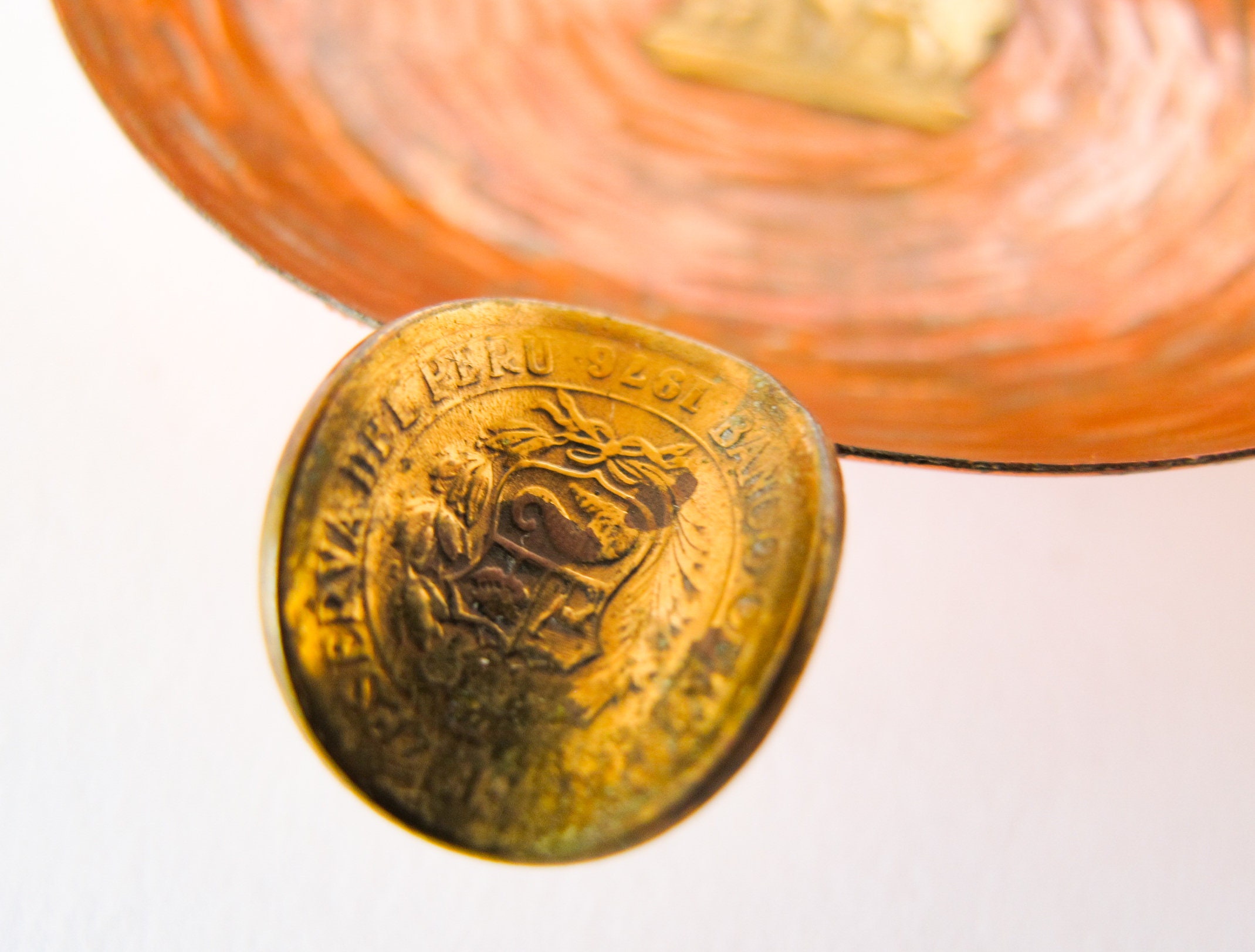 Peruvian Copper Coin Ashtray Llama & Traveler Vintage Made in Peru Two ...