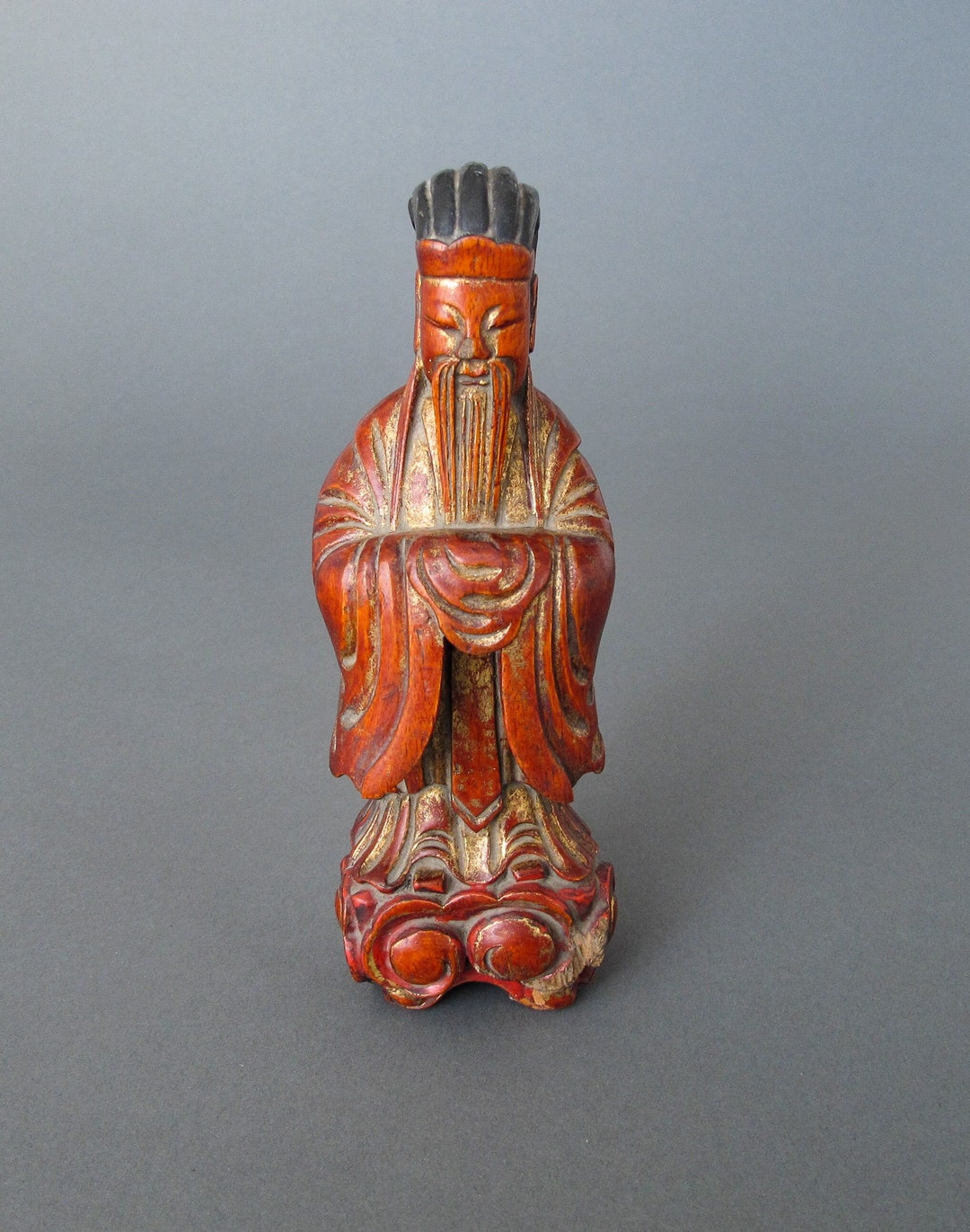 Wooden Standing Buddha Figurine Vintage Bearded Buddha Shrine Decor ...