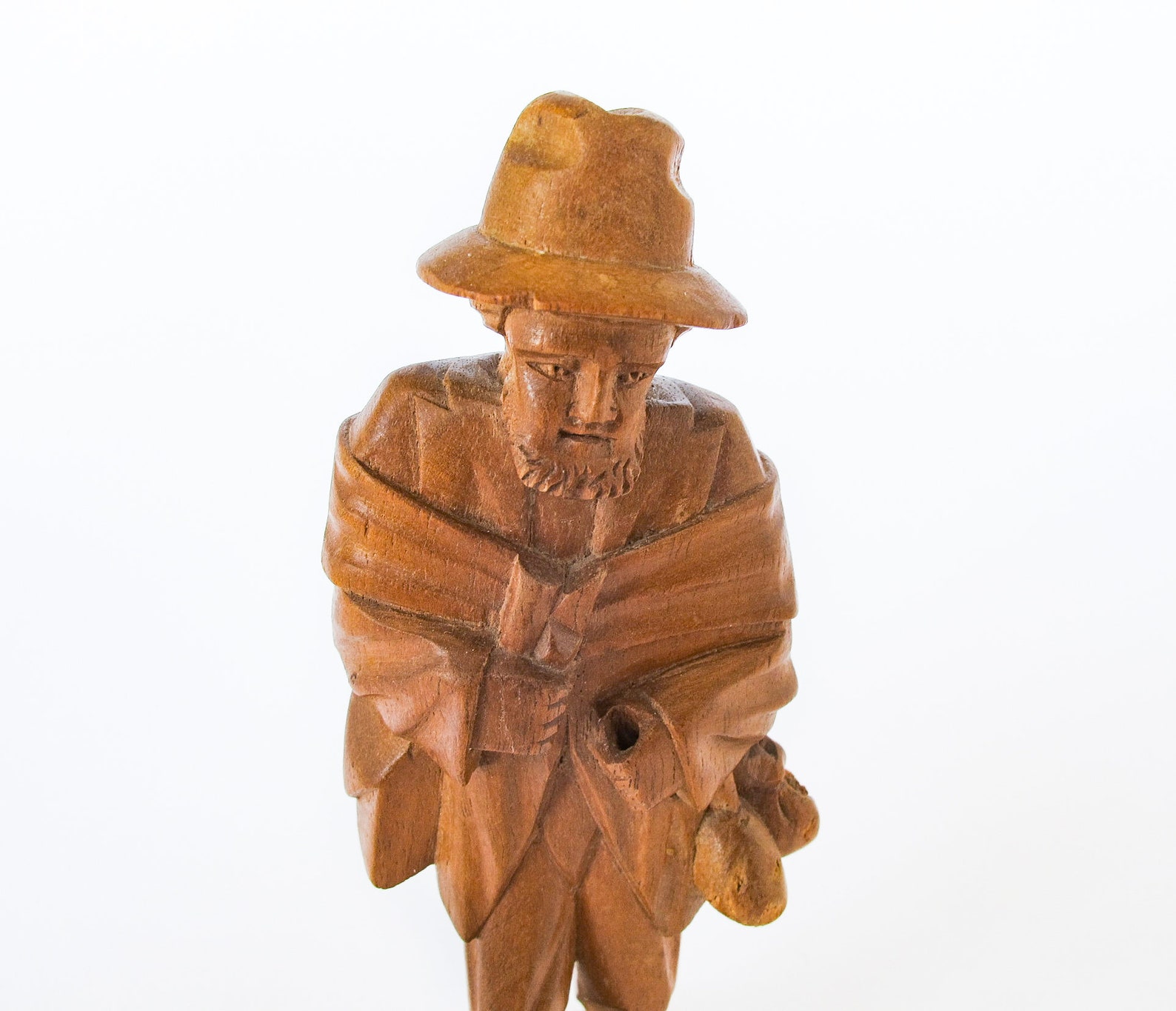 Carved Wooden Traveler Man Barefoot Bearded Pilgrim Folk Art - Etsy