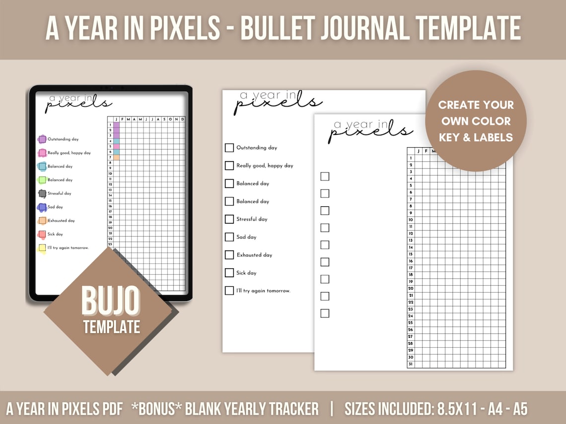 Instant Download | Printable Planner Insert - Year in Pixels | Habit ...