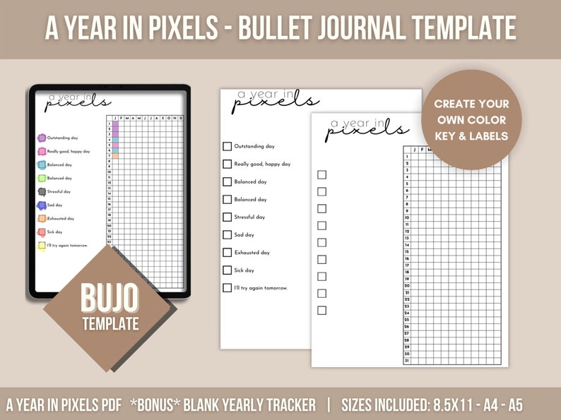 Instant Download | Printable Planner Insert - Year in Pixels | Habit ...
