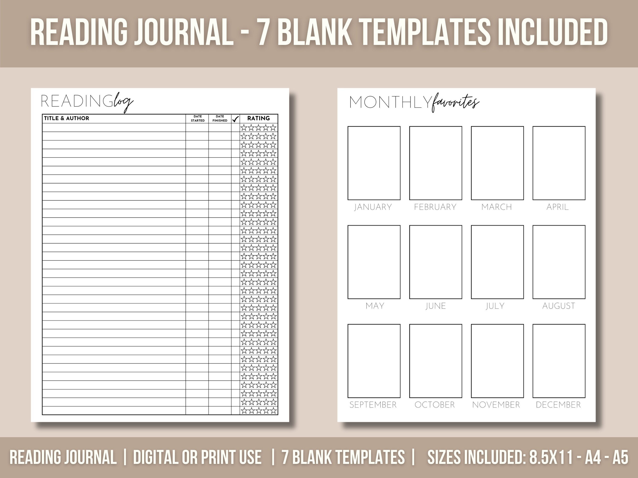 Reading Journal | Bullet Journal Book Tracker | Bookshelf Reading Log ...
