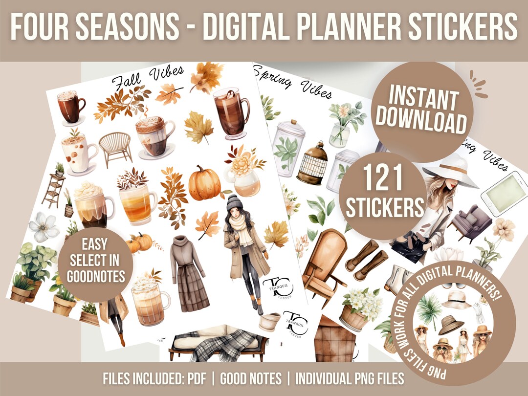 Four Seasons Digital Stickers | Seasonal | Digital Planning Digital ...