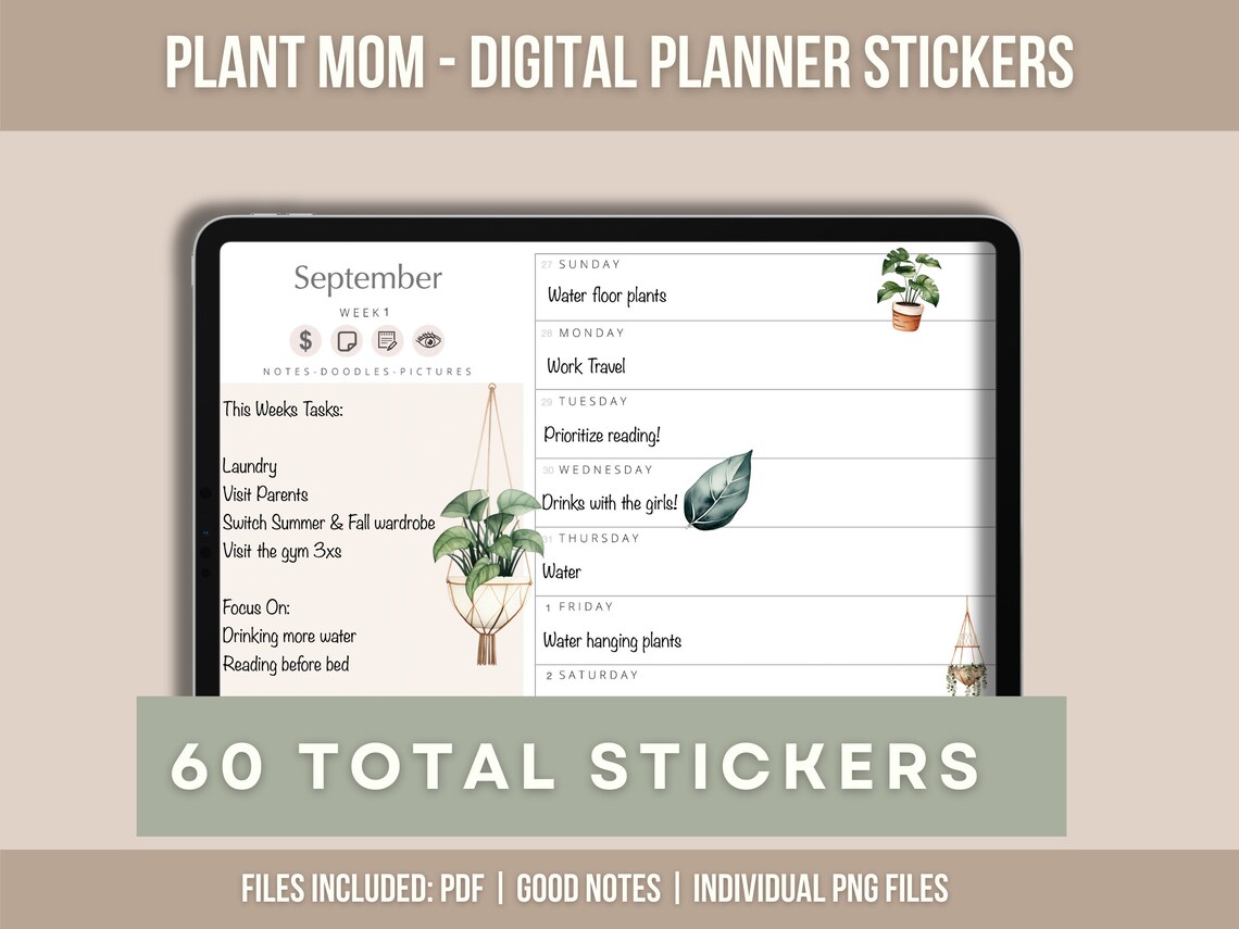 60 Plant Mom Digital Stickers, Files of Digital Stickers, Digital ...