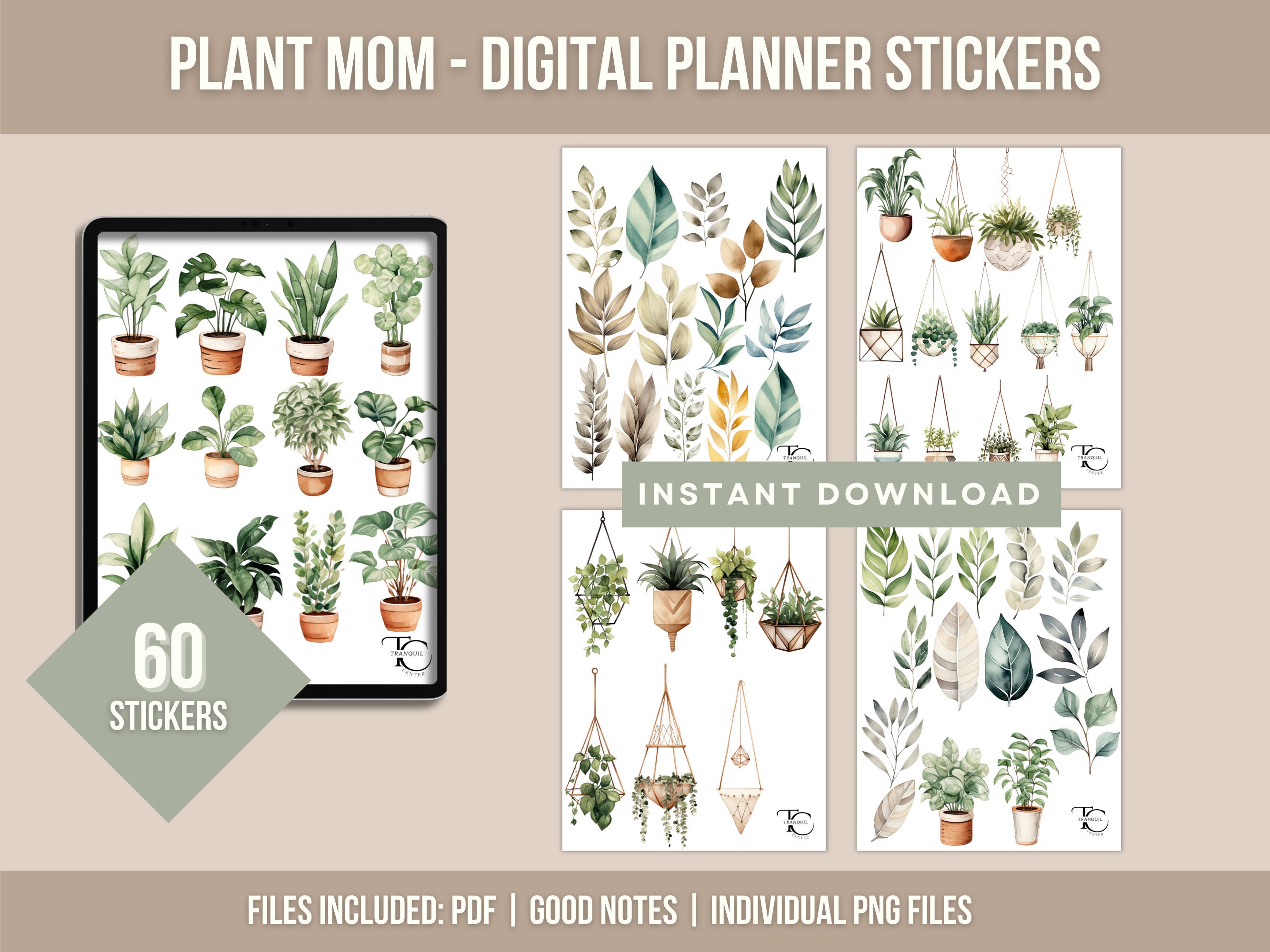 60 Plant Mom Digital Stickers, Files of Digital Stickers, Digital ...