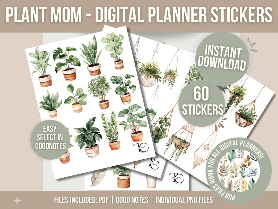60 Plant Mom Digital Stickers, Files of Digital Stickers, Digital ...