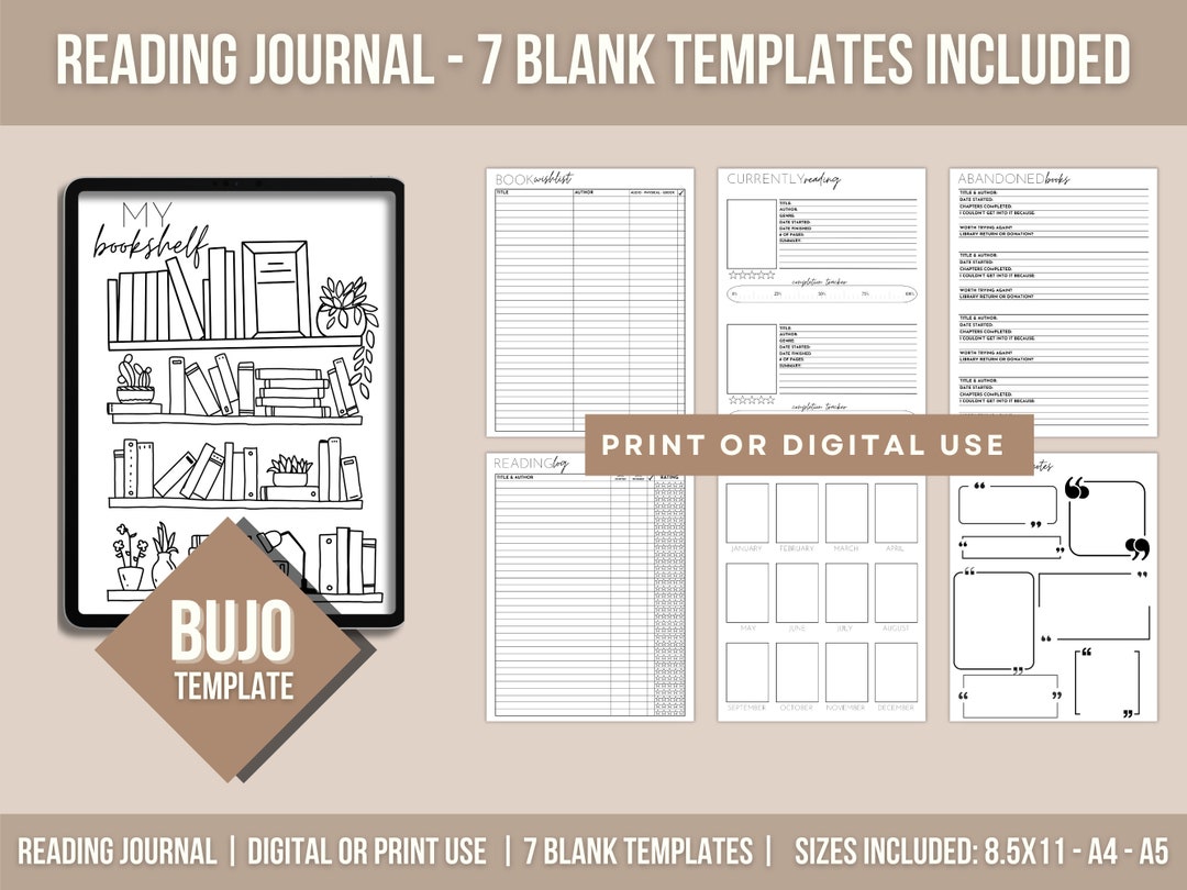 Reading Journal | Bullet Journal Book Tracker | Bookshelf Reading Log ...