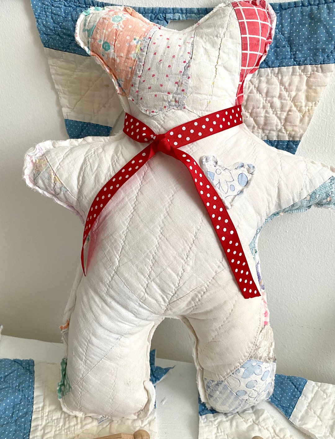 Vintage Quilted Teddy Bear, Farmhouse Nursery Decor, Quilted Bear - Etsy