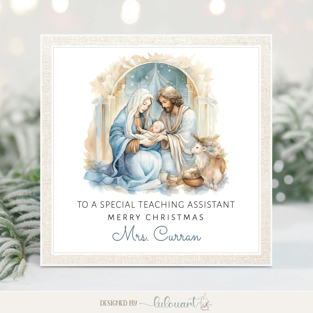 Religious Holy Family Card, Personalized Teacher Christmas Card, School ...
