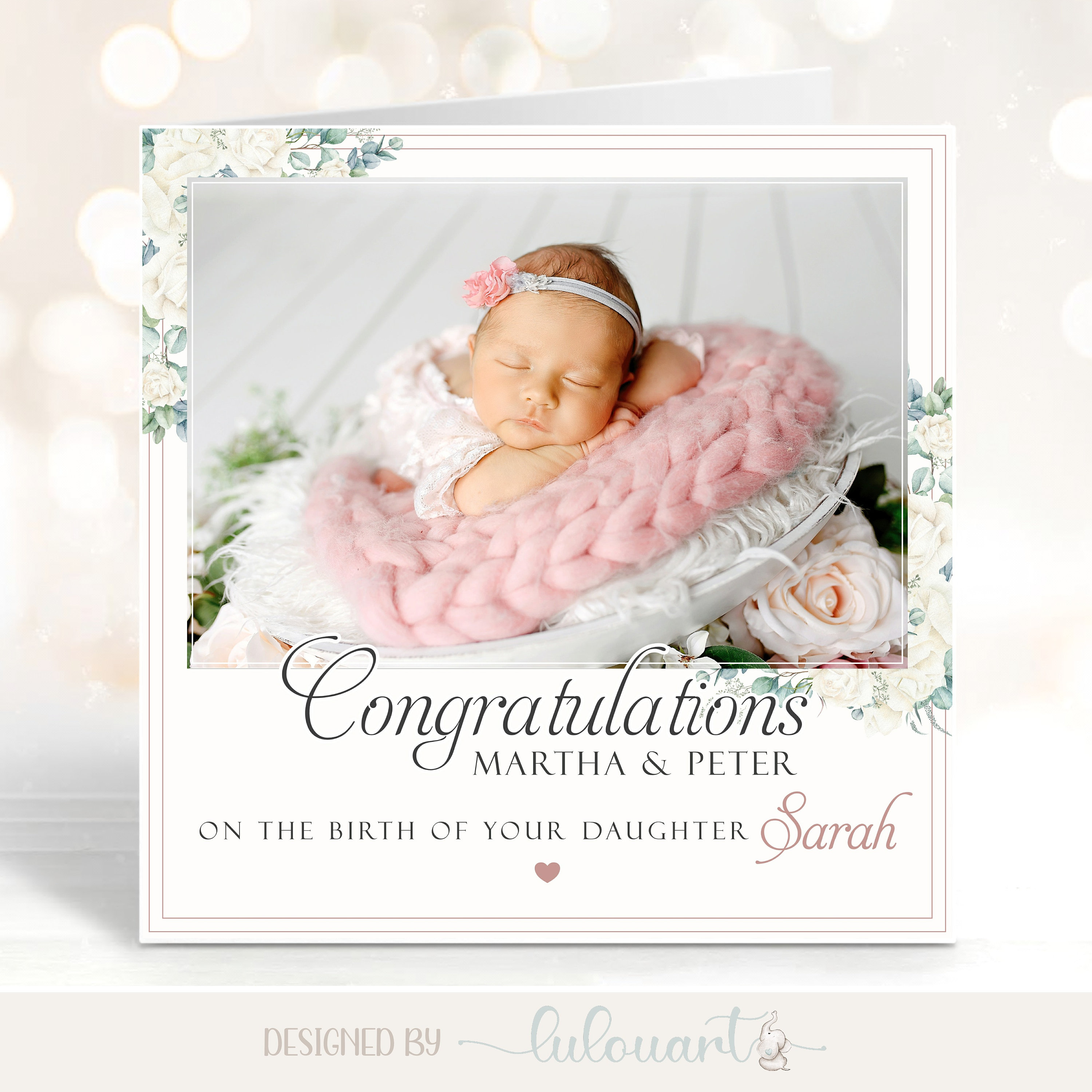 New Baby Girl Customized Photo Card, Congratulations on the Birth of ...