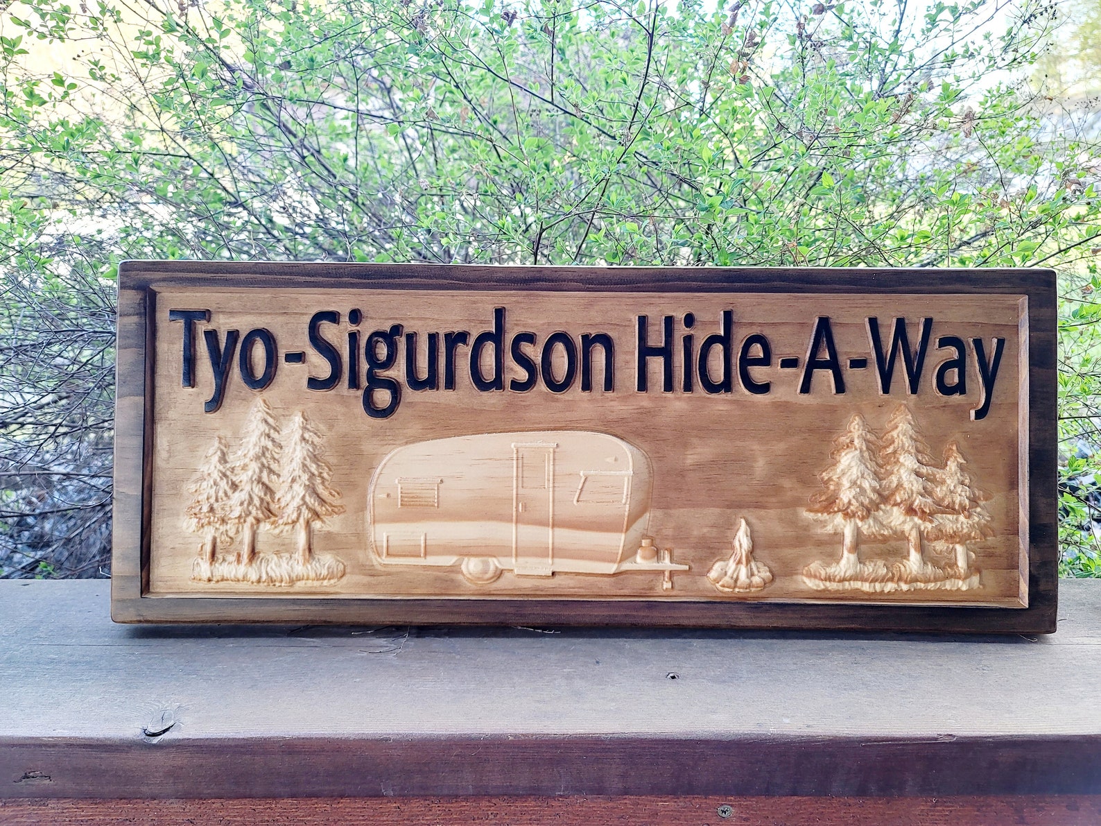 Camping Fire Trees Cabin Sign Personalized Custom Wood Sign ...