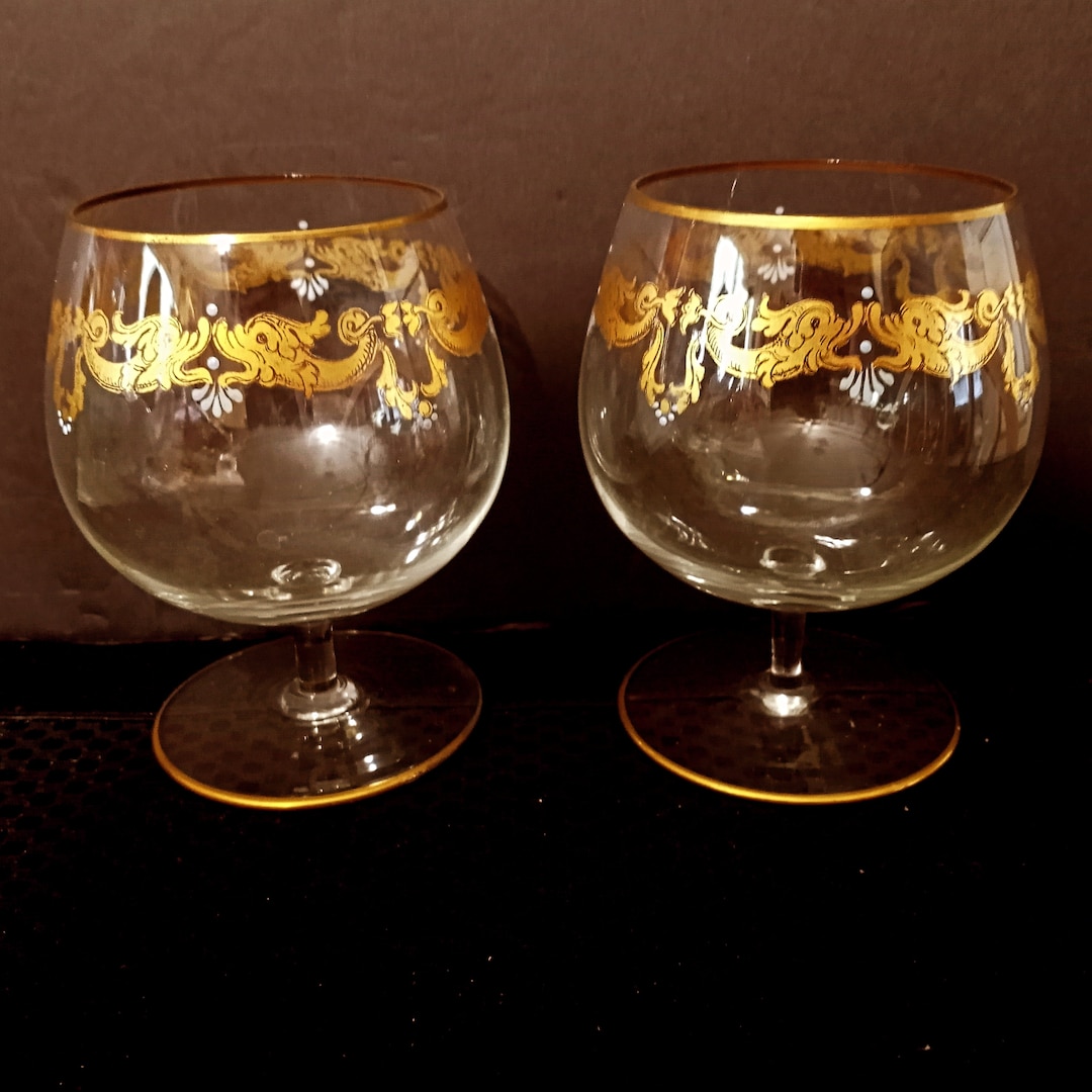 Rare Set of 2 Antique Glass Brandy or Cordial Snifters With 22K Gold ...